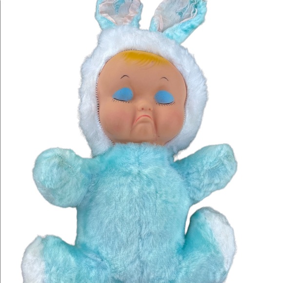 Toys | Vtg Rubber Face Plush Doll Crying Pouting Sad Blue | Poshmark